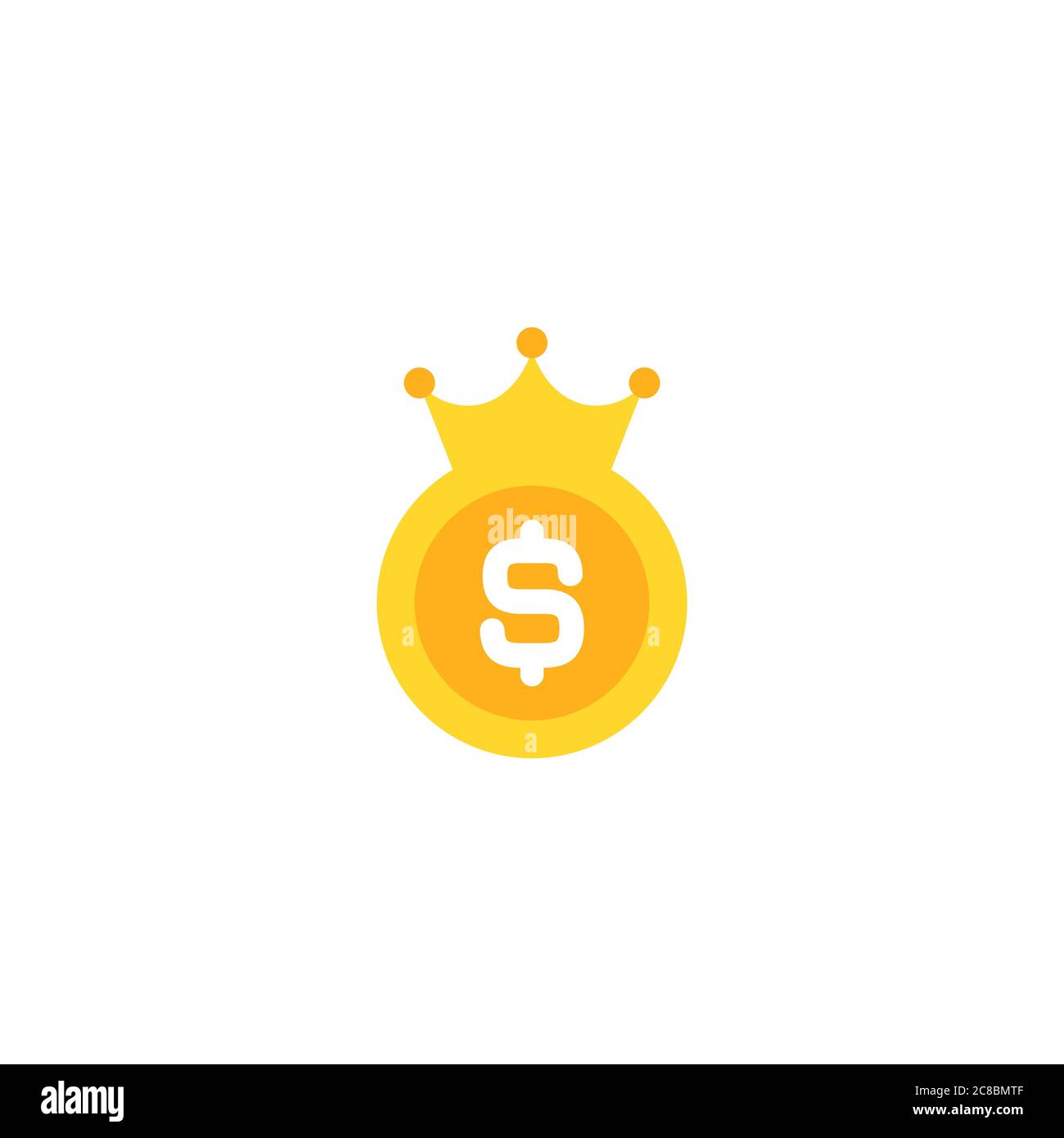 Gold dollar coin with royal crown. Flat icon isolated on white ...