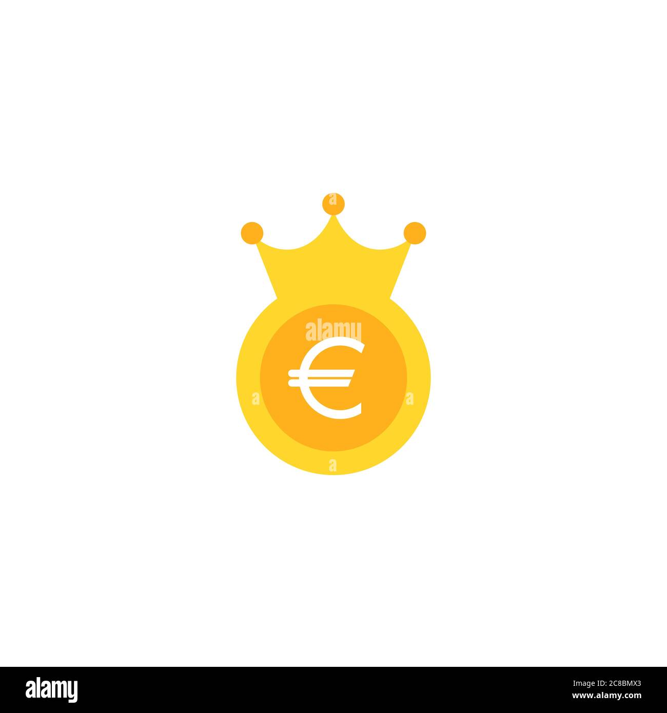 Gold euro coin with royal crown. Flat icon isolated on white background ...