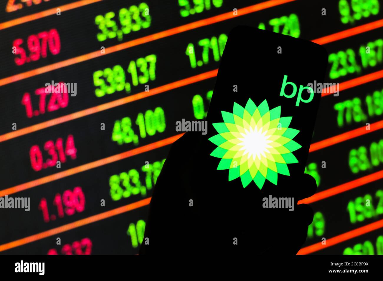 In this photo illustration a BP logo seen displayed on a smartphone ...