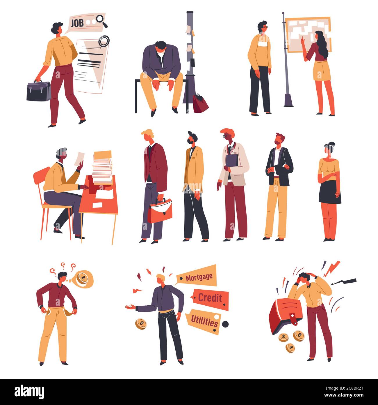 Unemployment and crisis, bankruptcy and job loss vector Stock Vector ...