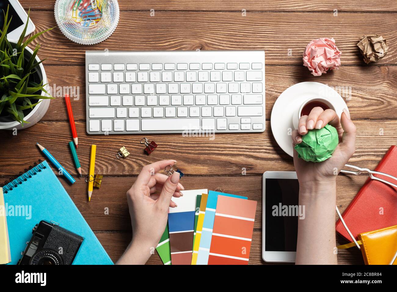 Creative workspace with color swatches Stock Photo - Alamy