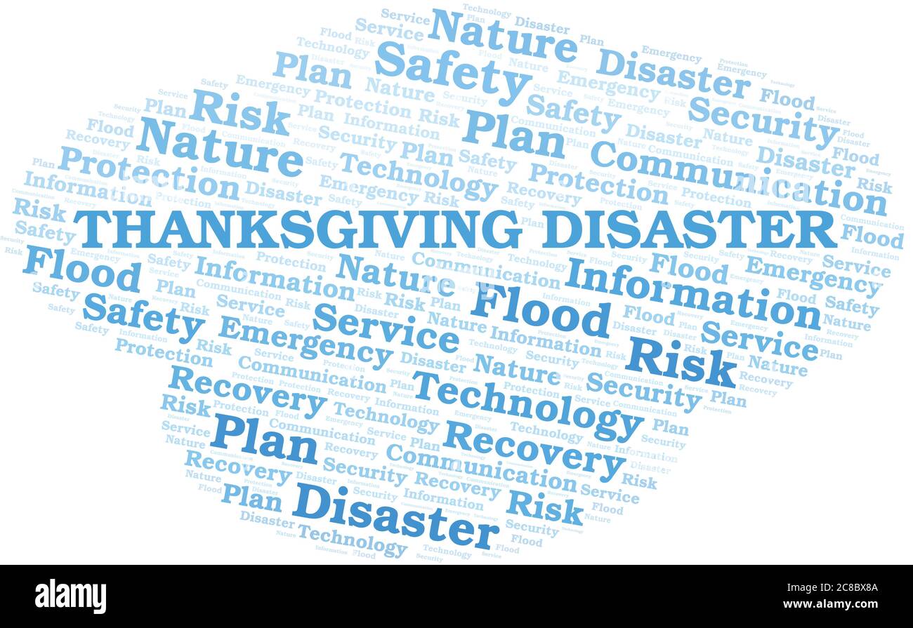 Thanksgiving Disaster typography vector word cloud. Wordcloud collage ...