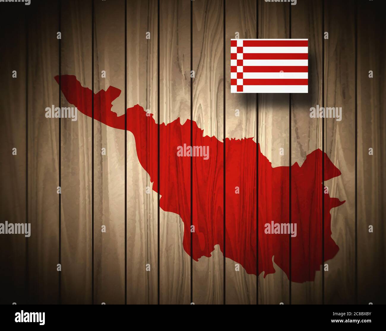 Map and flag of the German state of Bremen, on a wooden background, 3D ...