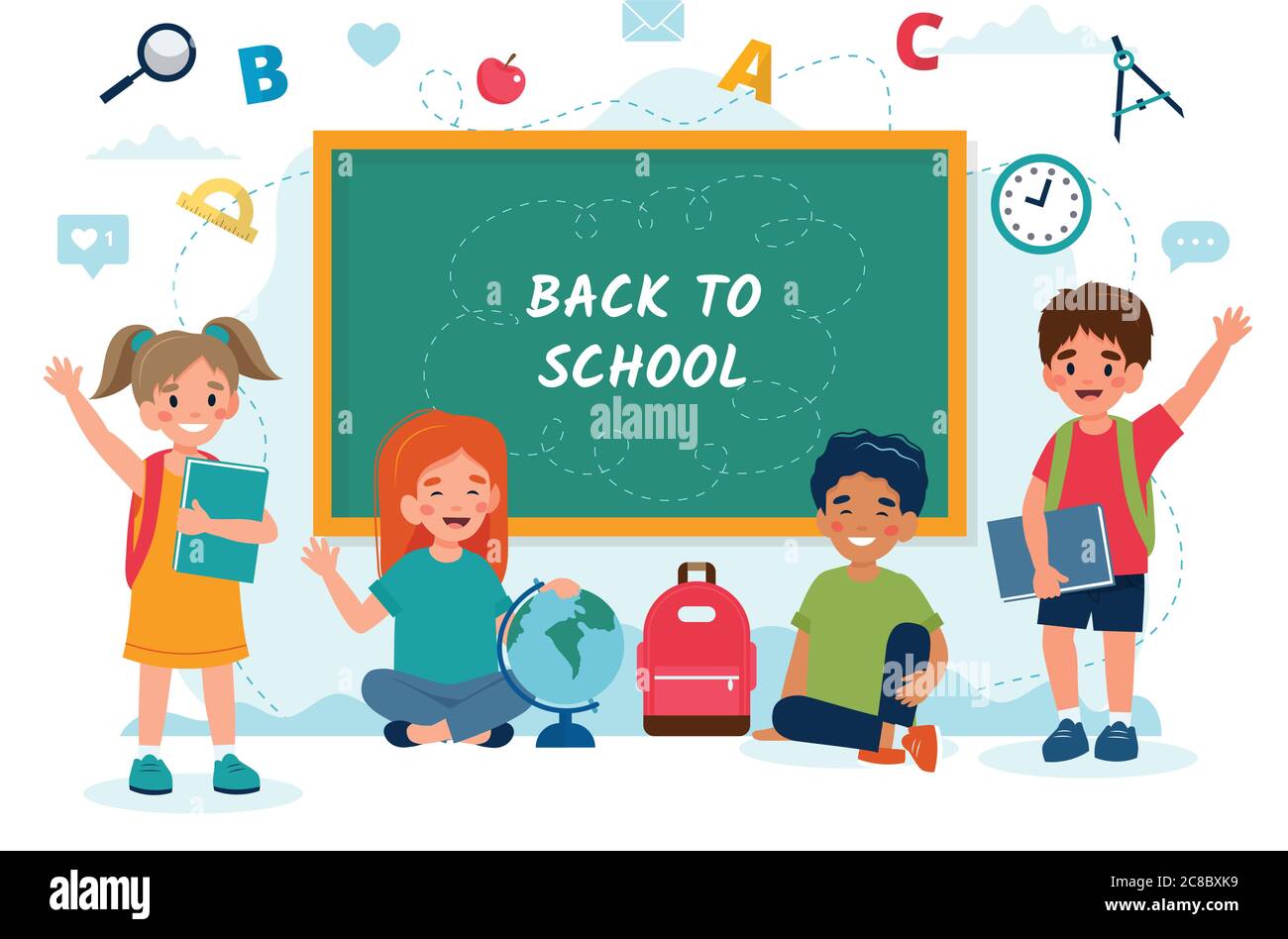 Children in class with a chalkboard, back to school concept, cute ...