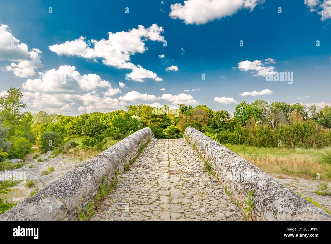 Stone bridge the middle ages in a town of south France, Provence Stock ...