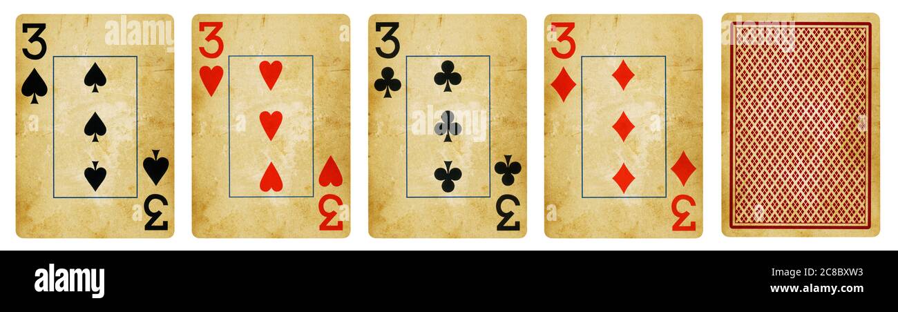 Four Playing Cards Isolated on White Background, Showing Three from ...