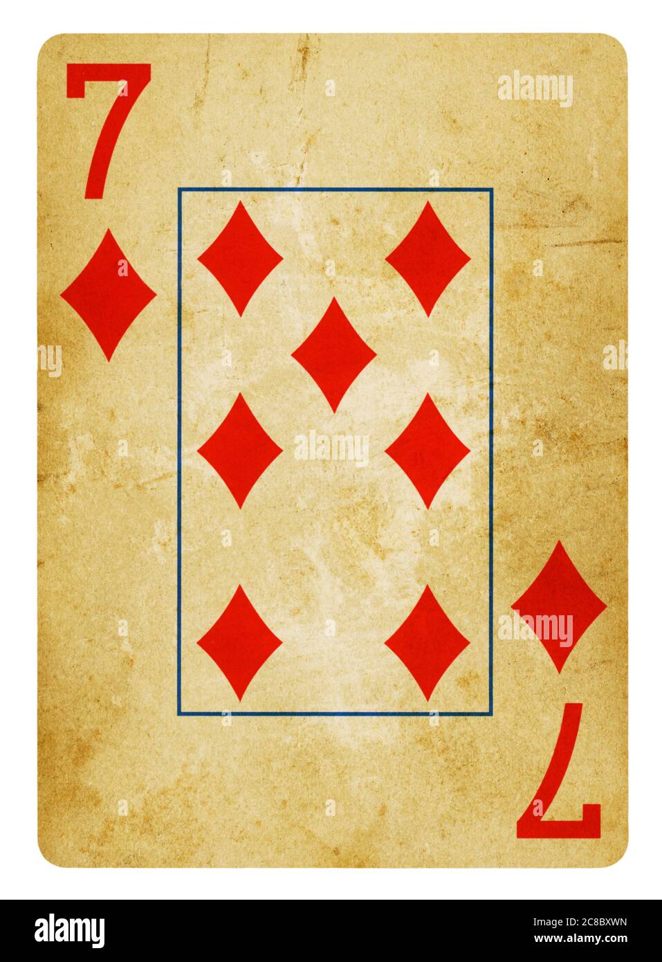 Seven of Diamond Vintage playing card - isolated on white (clipping ...