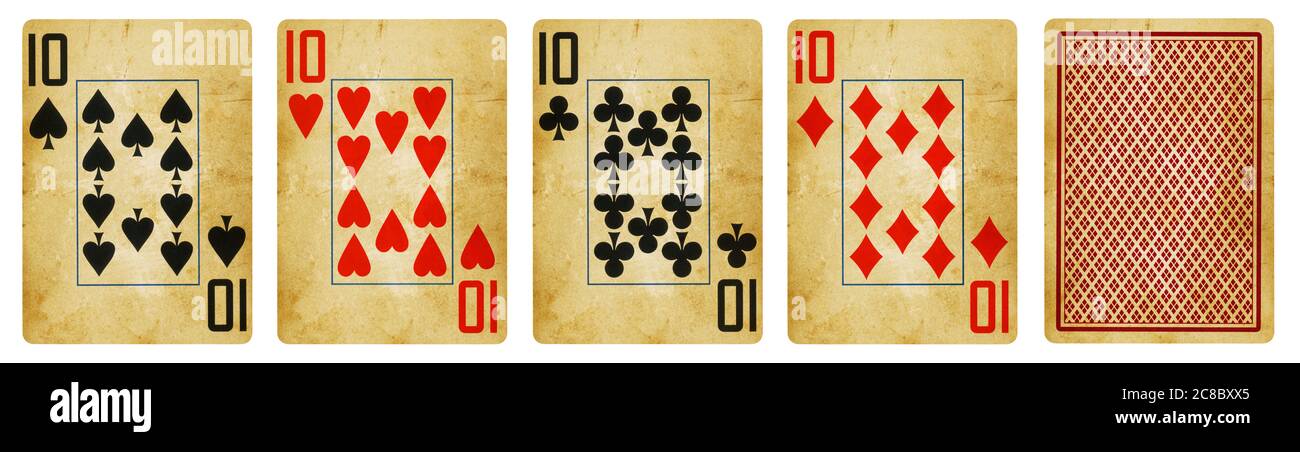Four Vintage Playing Cards Isolated on White Background, Showing Tens ...