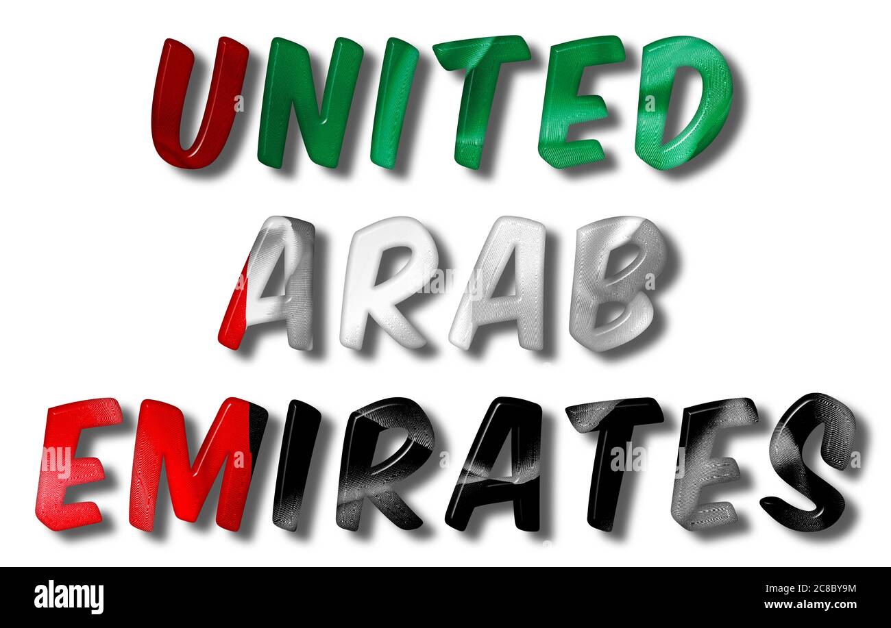 United Arab Emirates word 3D illustration with a flag texture on an ...