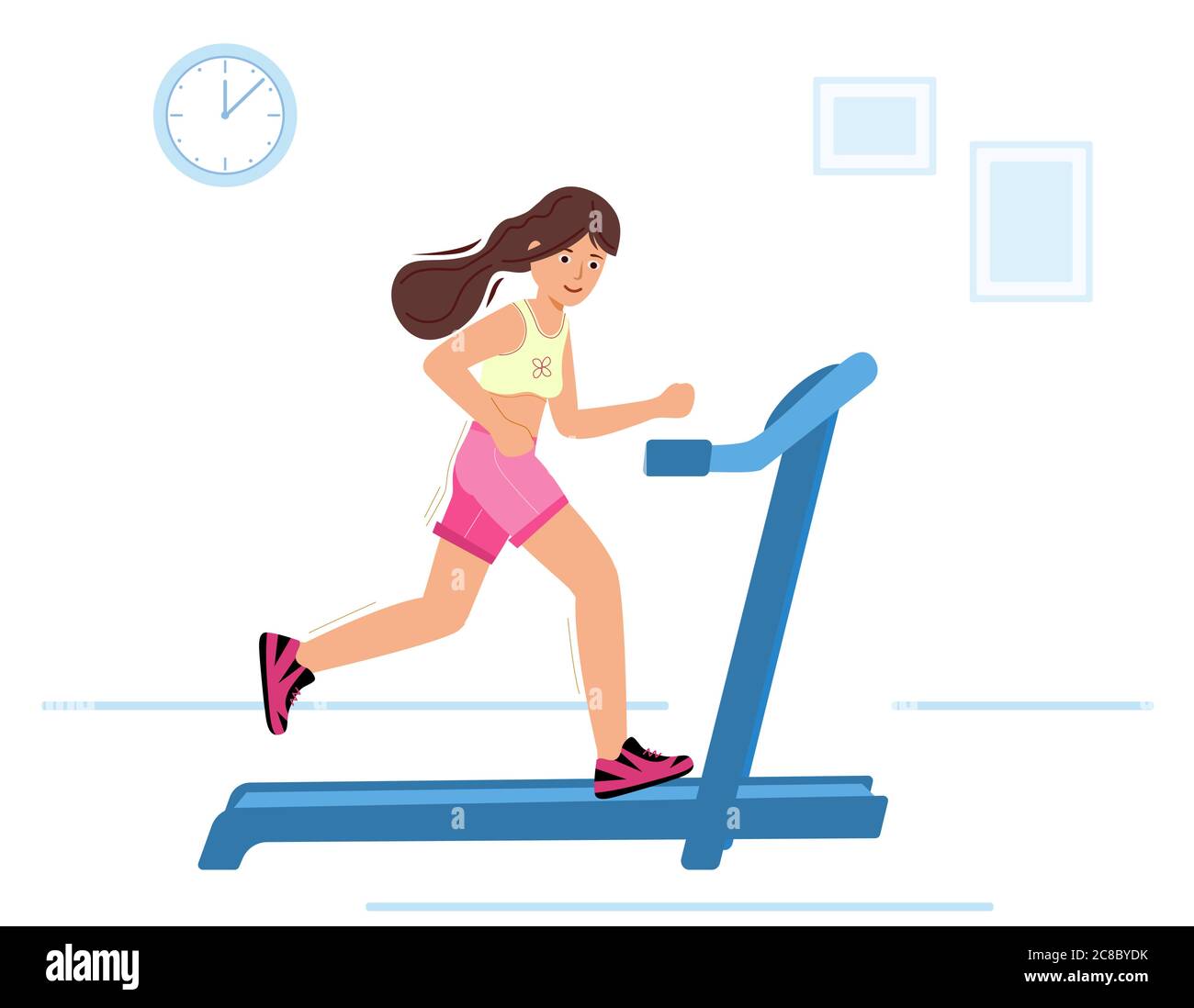 woman running on motorized treadmill. Sportive young girl is Jogging in ...