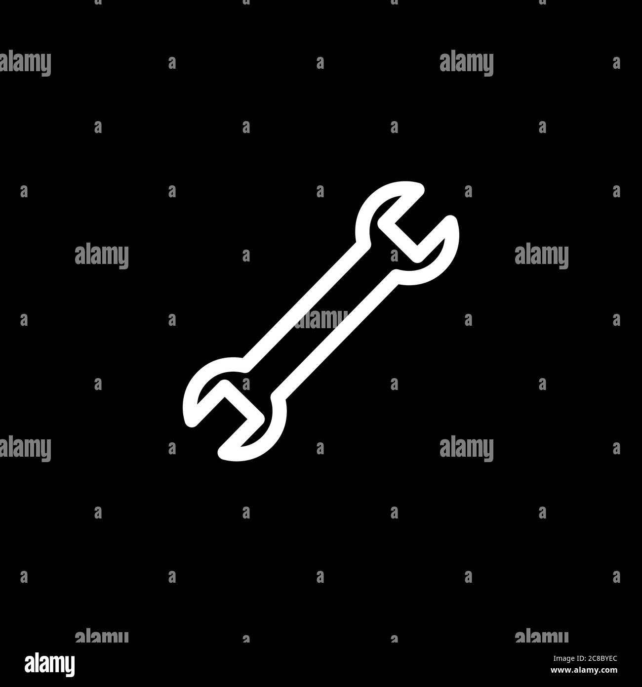 Wrench Line Icon On Black Background. Black Flat Style Vector ...