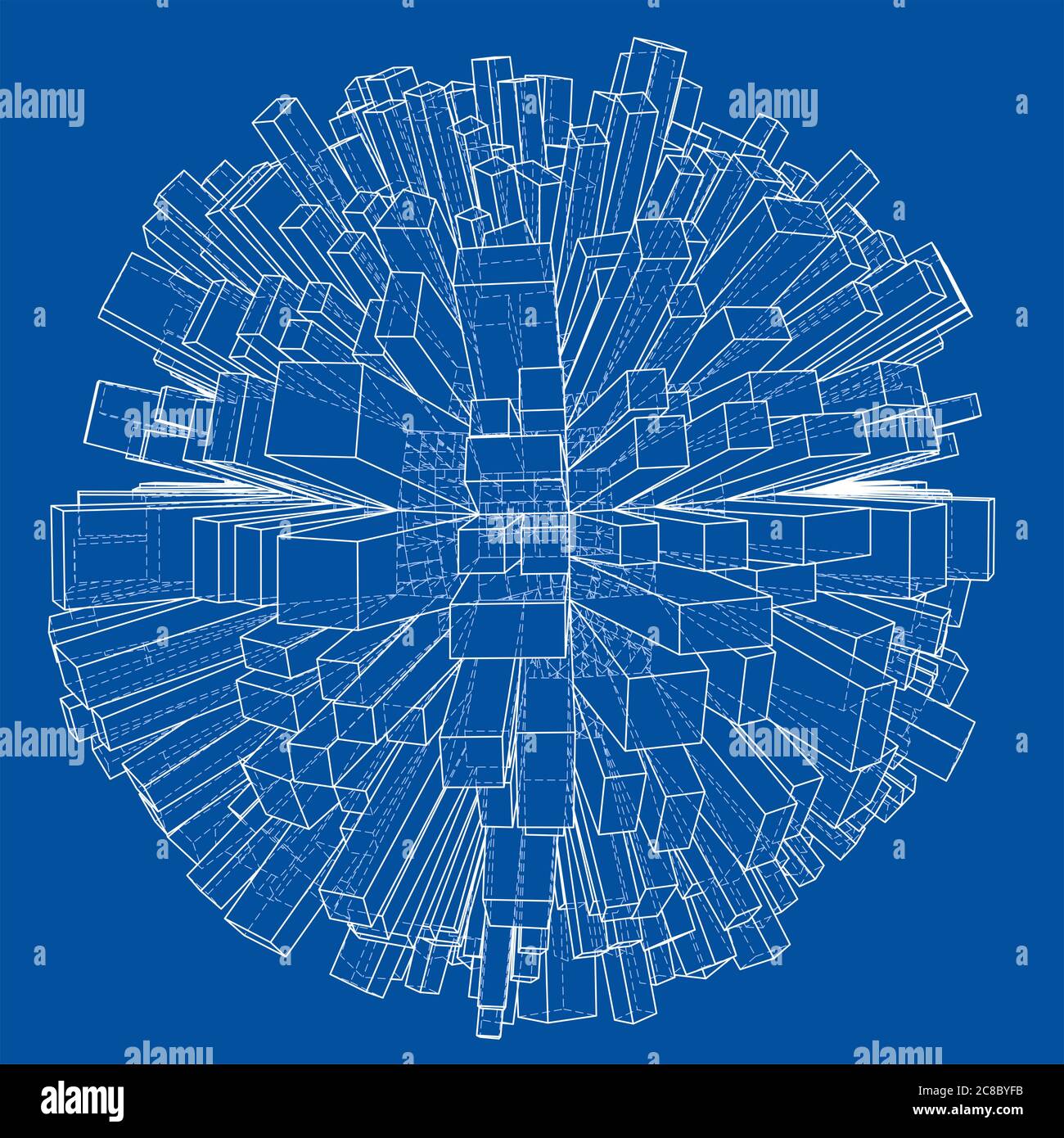Abstract 3d Sphere with City, Blueprint Style Stock Photo - Alamy