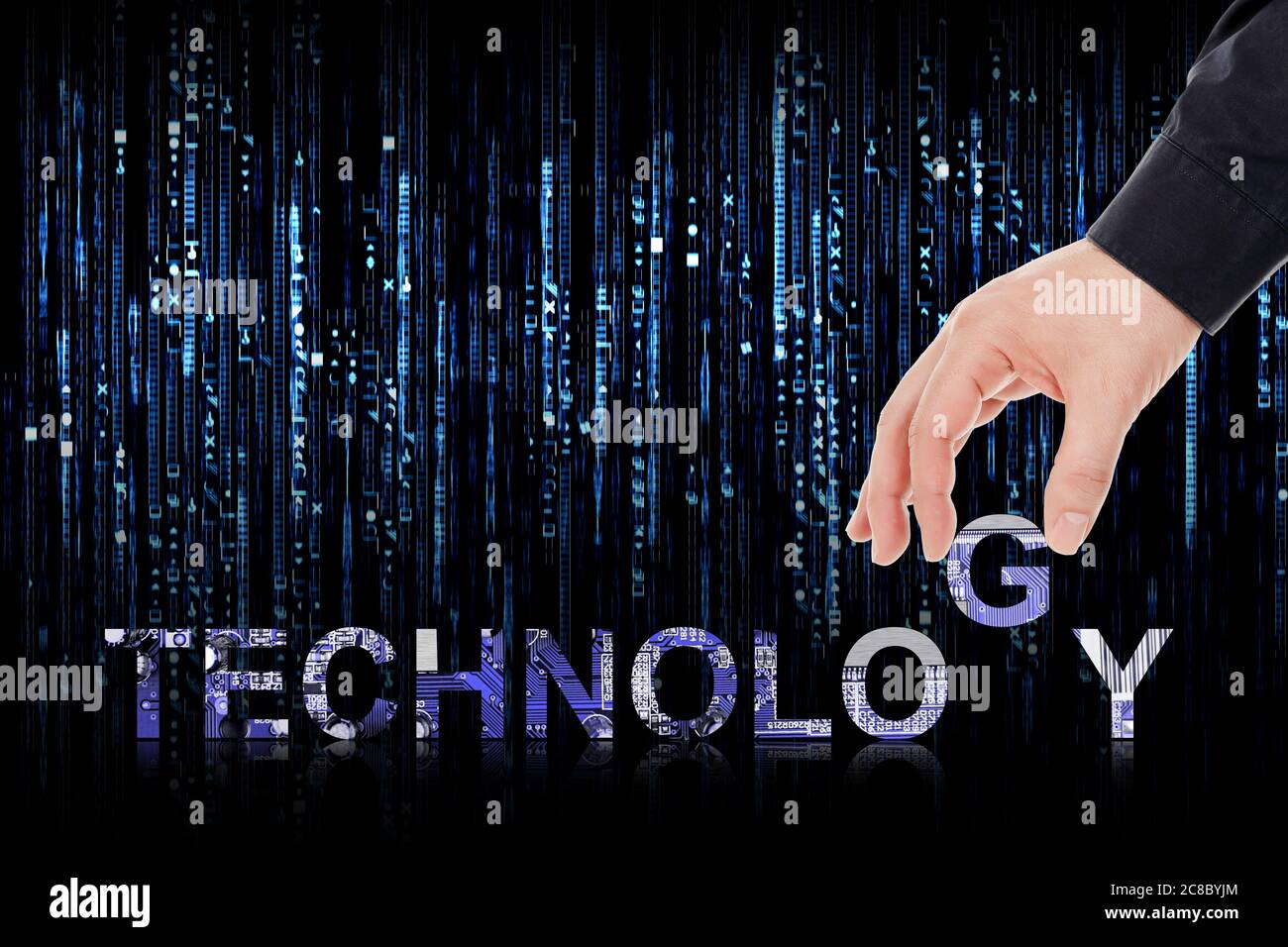 male hand placing letters to form the word technology Stock Photo - Alamy