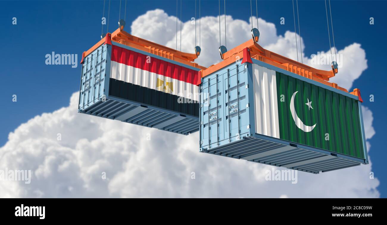Freight containers with Pakistan and Egypt flag. 3D Rendering Stock ...