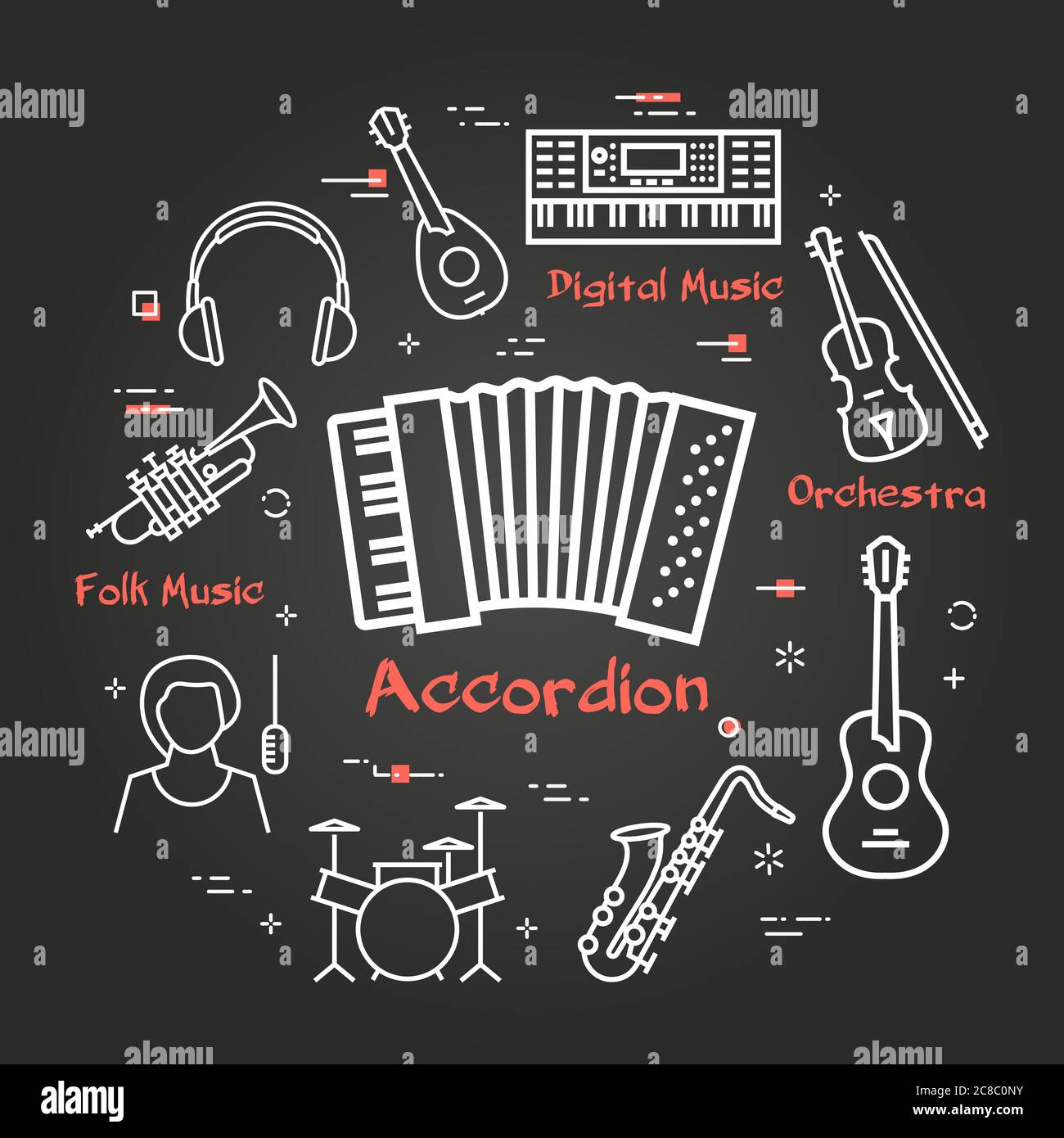 Vector black linear banner for music - accordion instrument Stock ...