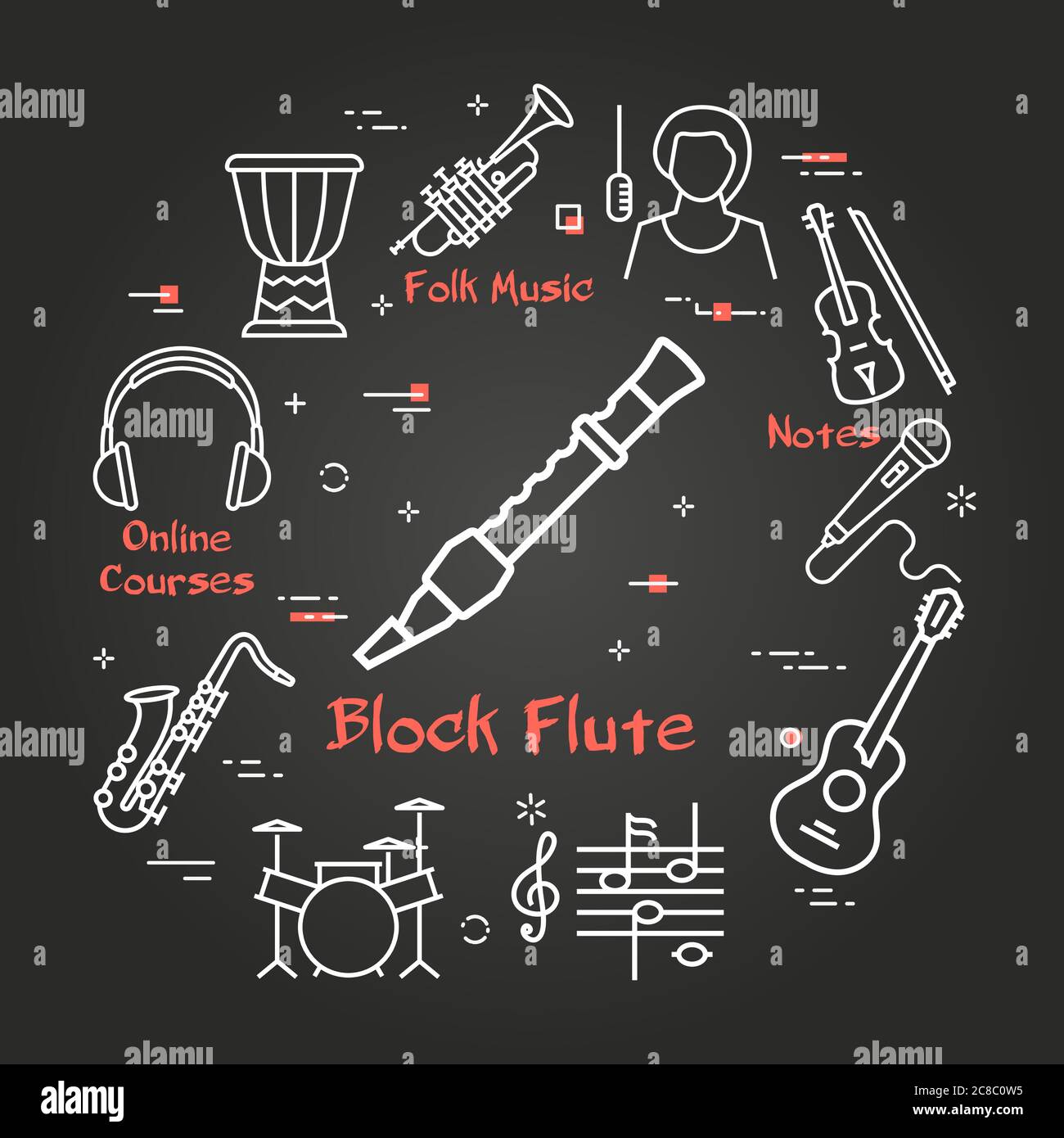 Vector black linear banner for music - block flute Stock Vector Image ...