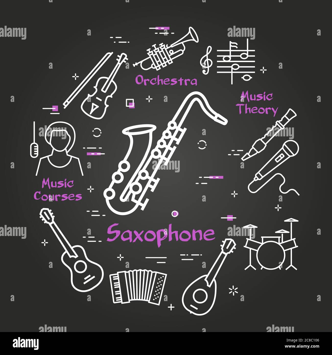 Vector black linear banner for music - Saxophone and Jazz Stock Vector ...