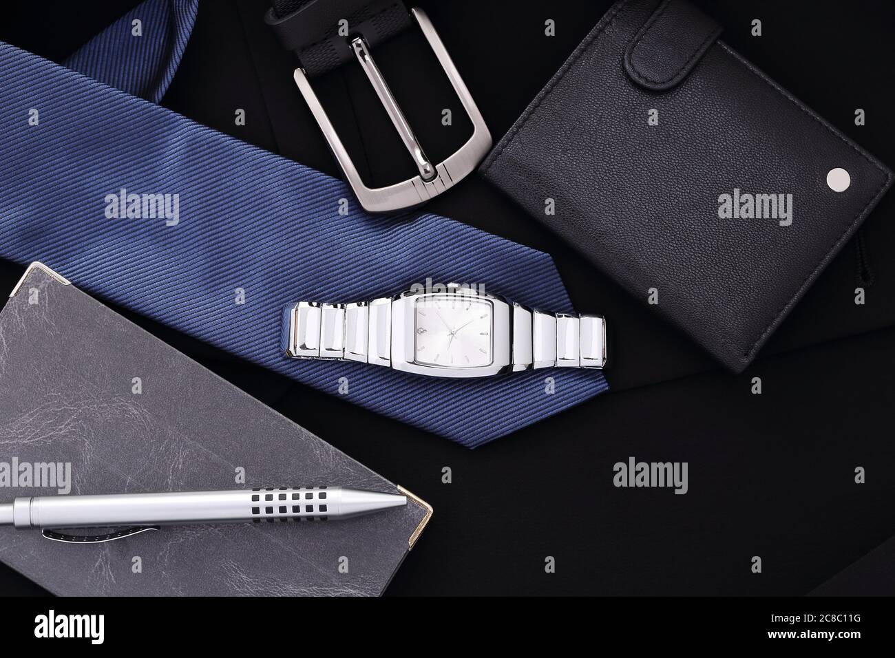 variety of accessories for men on jacket, top view Stock Photo - Alamy