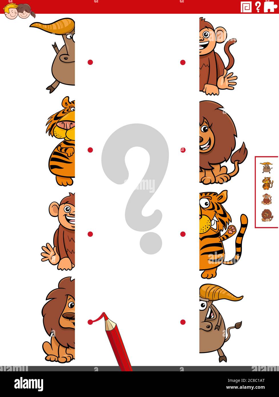 Cartoon Illustration of Educational Task of Matching Halves of Pictures ...