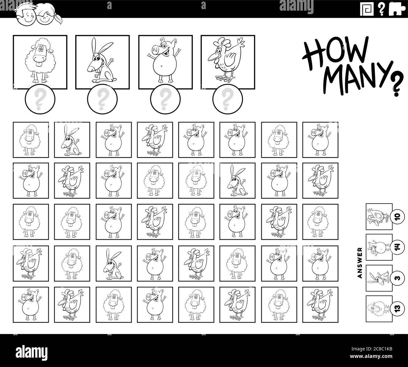 Black and White Illustration of Educational Counting Game for Children ...