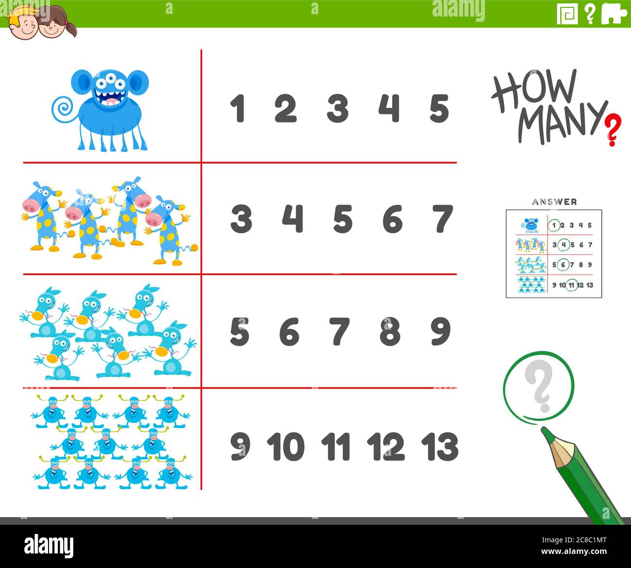Cartoon Illustration of Educational Counting Activity for Children with ...