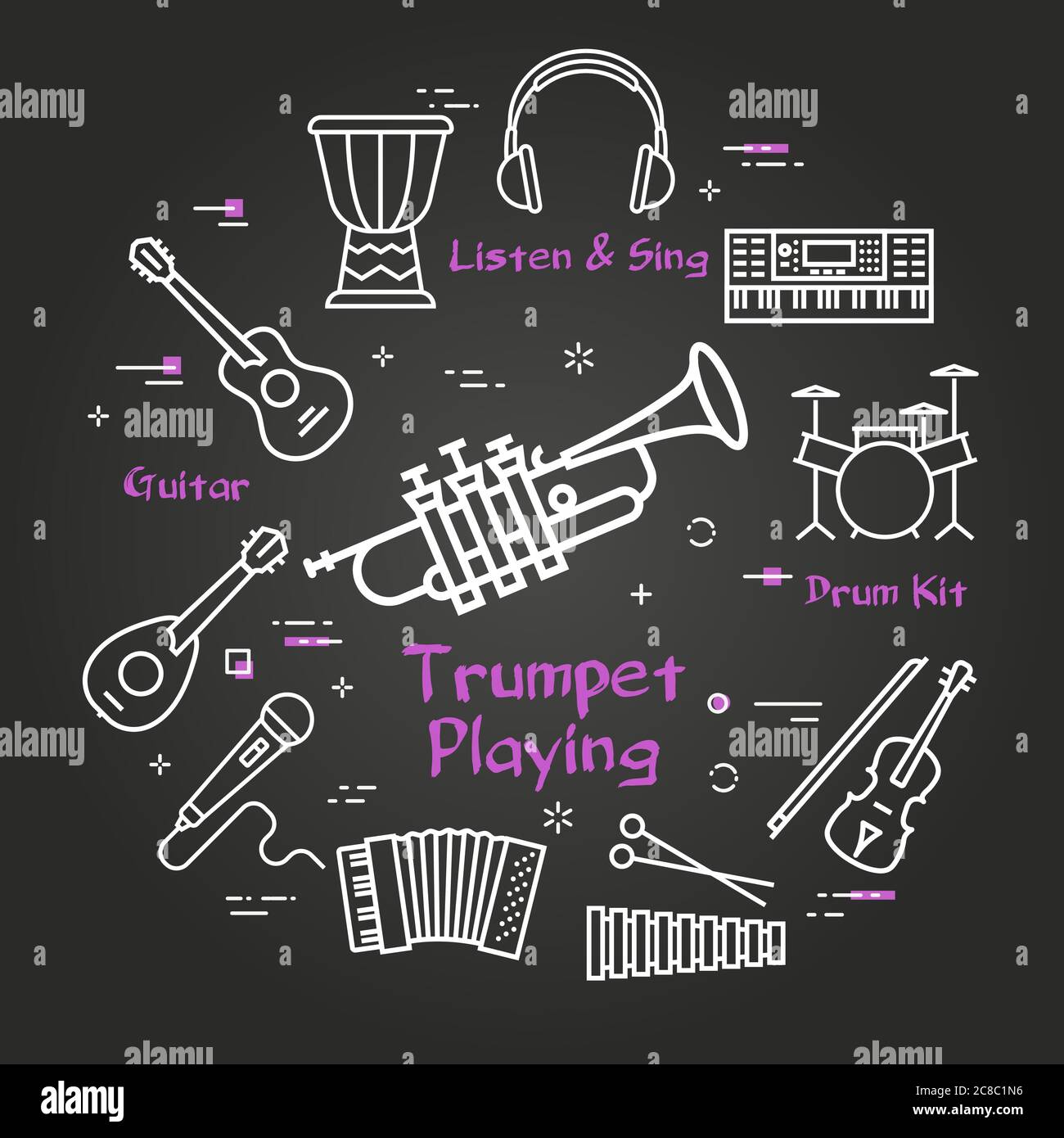 Vector black linear banner for music - trumpet playing Stock Vector ...