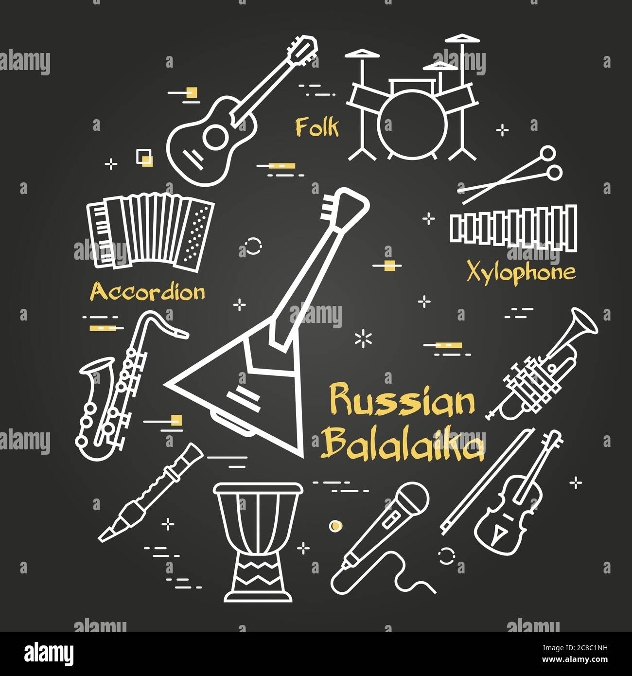 Vector black linear banner for music - russian balalaika Stock Vector ...