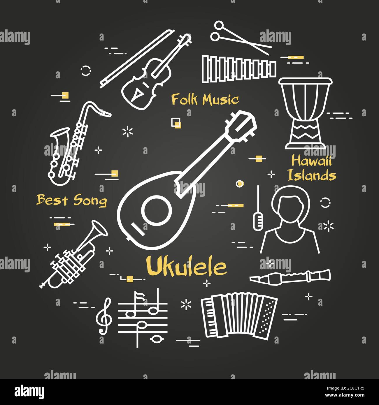 Vector black linear banner for music - hawaiian guitar - ukulele Stock ...