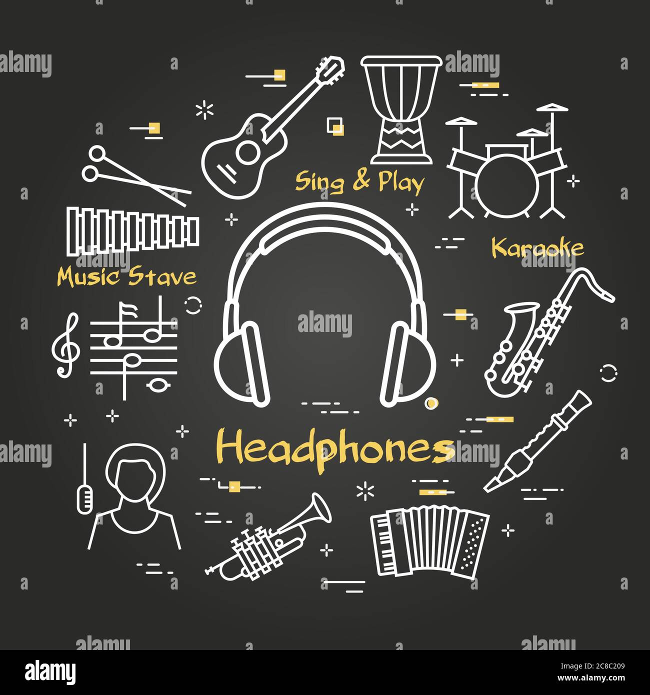 Vector black linear banner for music - vocal headphones Stock Vector ...