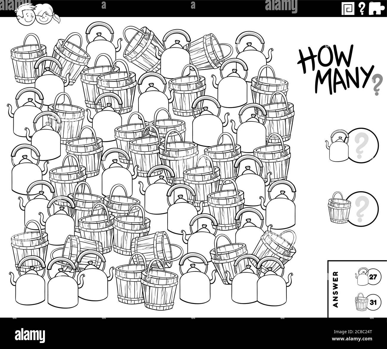 Black and White Illustration of Educational Counting Game for Children ...