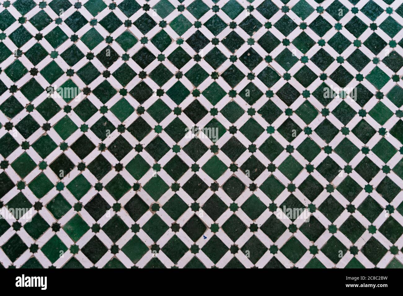 An arabian green and white mosaic with shape tiles. Travel concept in ...