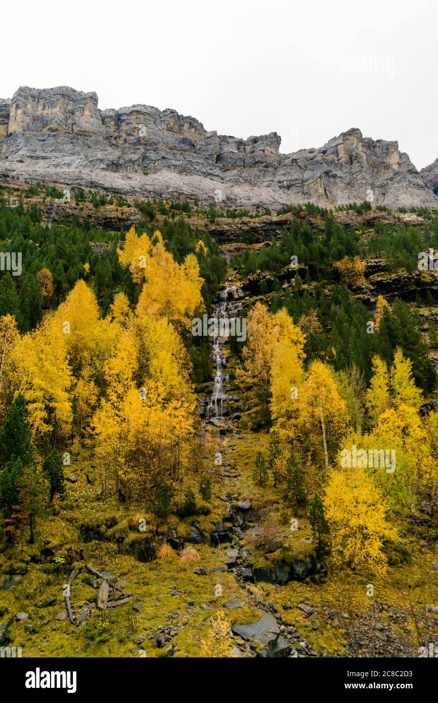 High waterfall falling from the mountain in autumn Stock Photo - Alamy