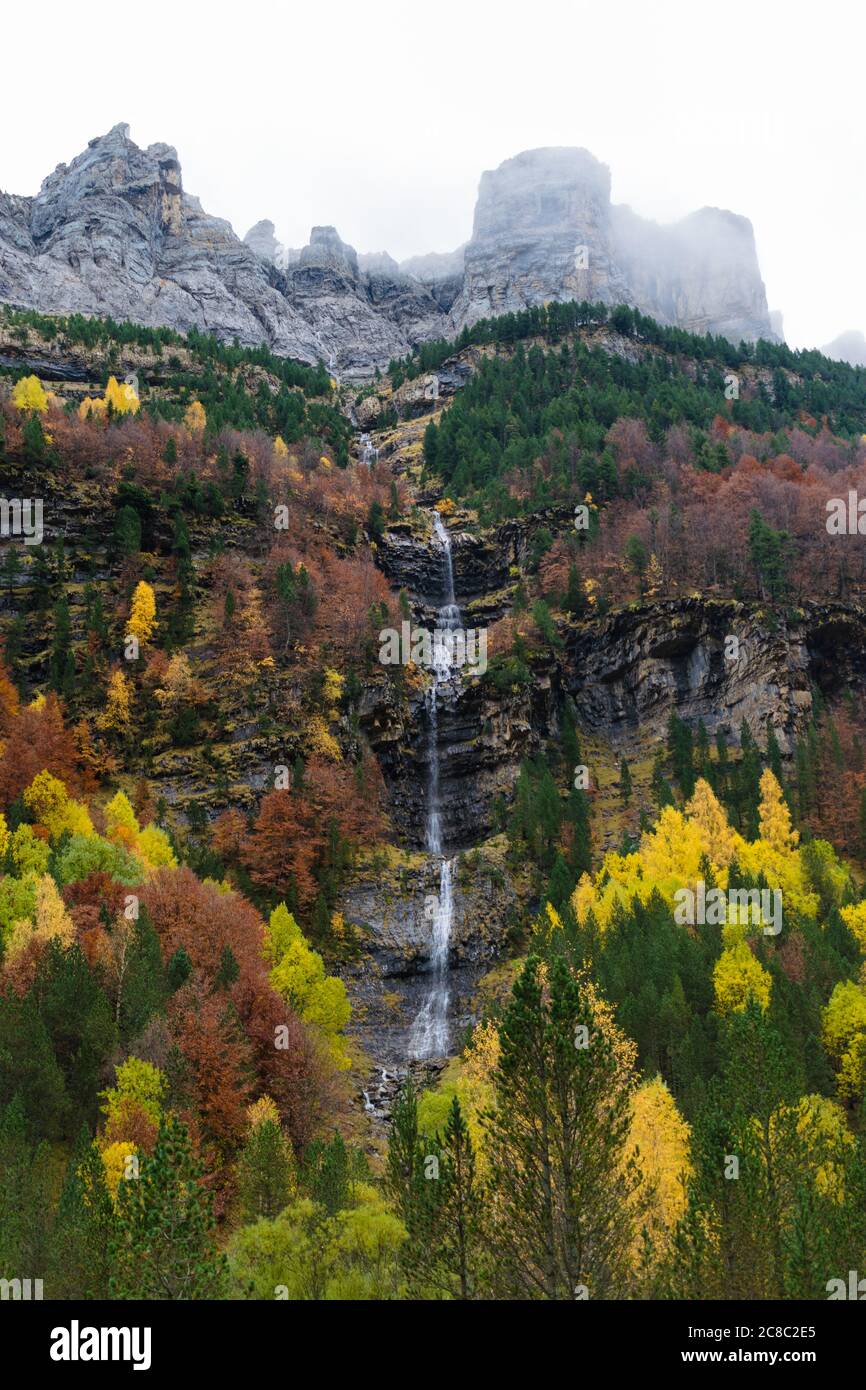 High waterfall falling from the mountain in autumn Stock Photo - Alamy