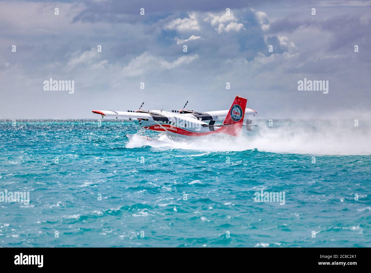 Male, Maldives - February 20, 2019: Sea plane at exotic tropical beach ...