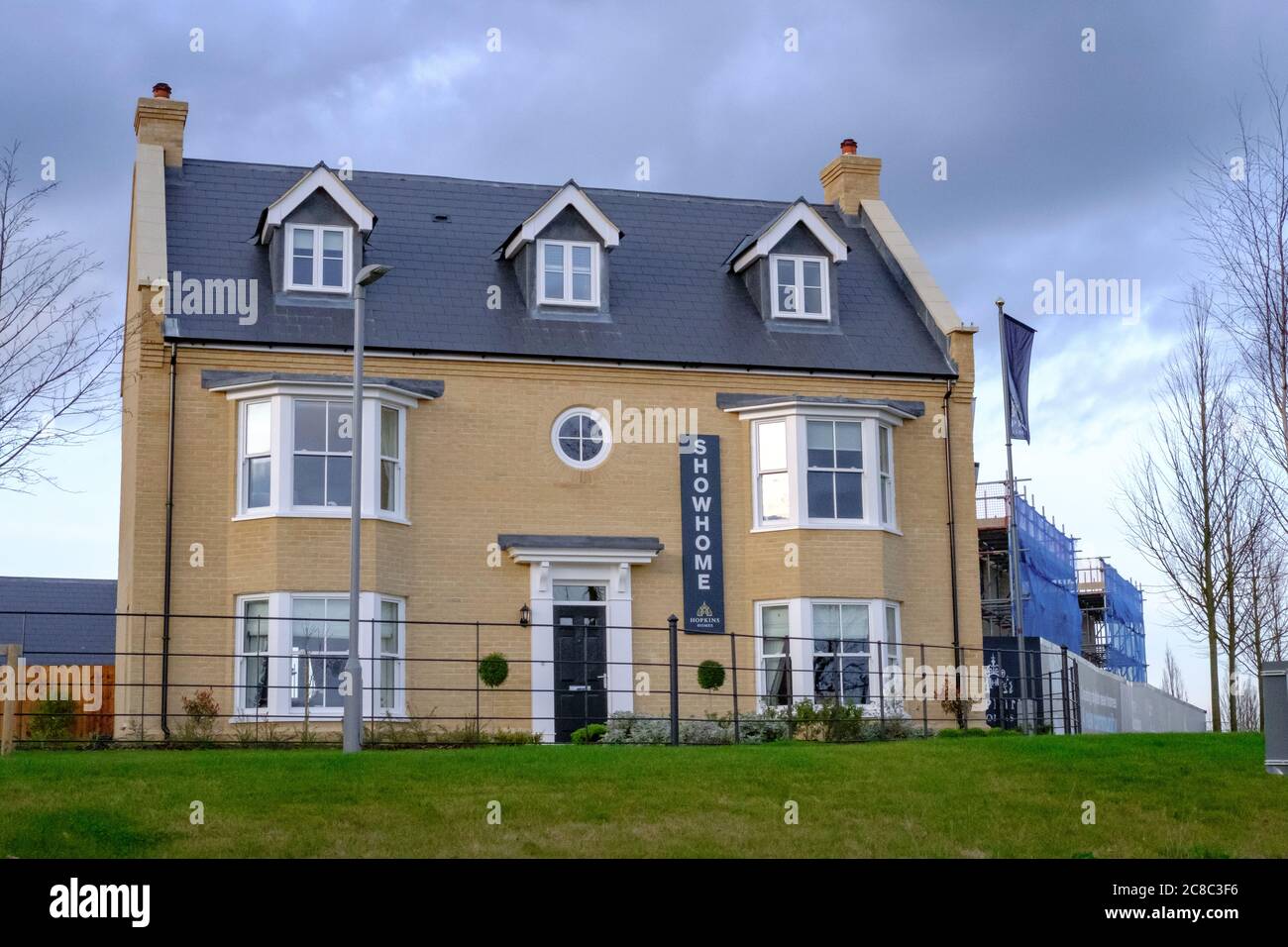 New built executive show home seen at the entrance to a new residential ...
