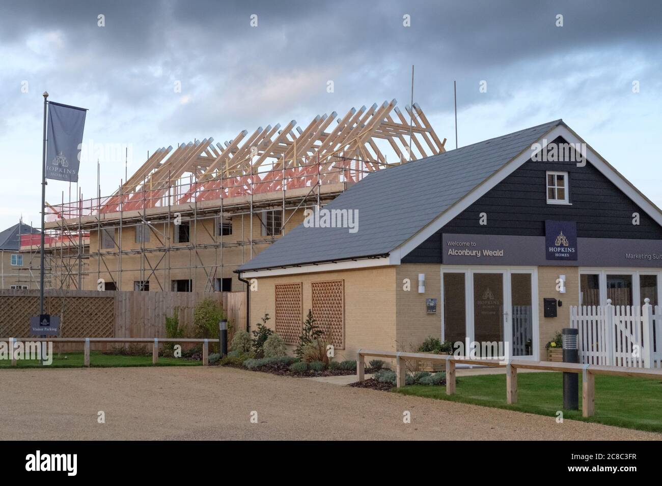Housing development underway on a former RAF base, showing a garage ...