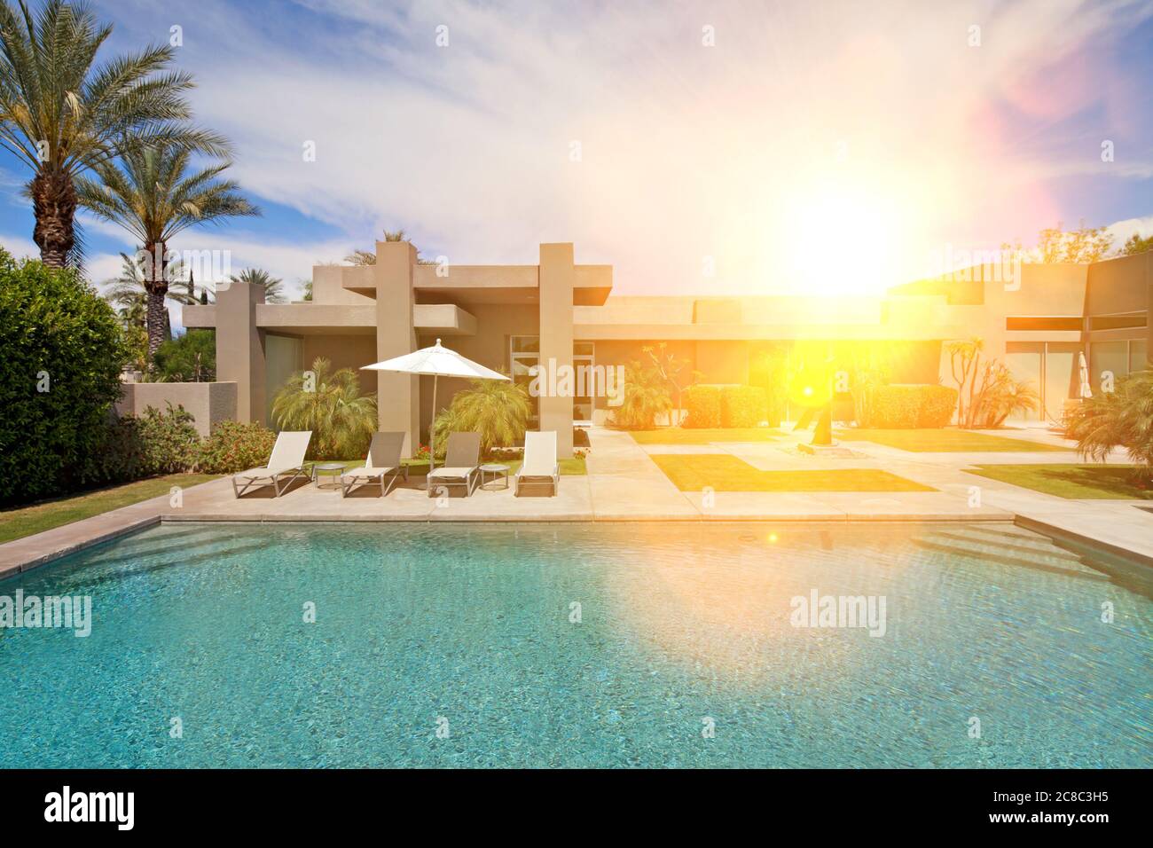 Pool area in luxurious house Stock Photo - Alamy