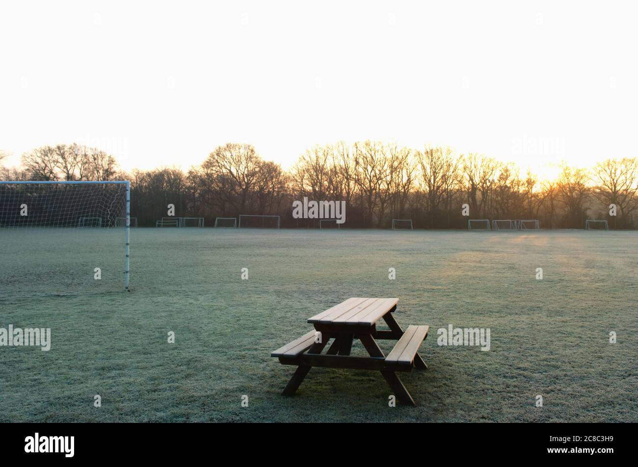 Empty soccer field sunset Stock Photo - Alamy