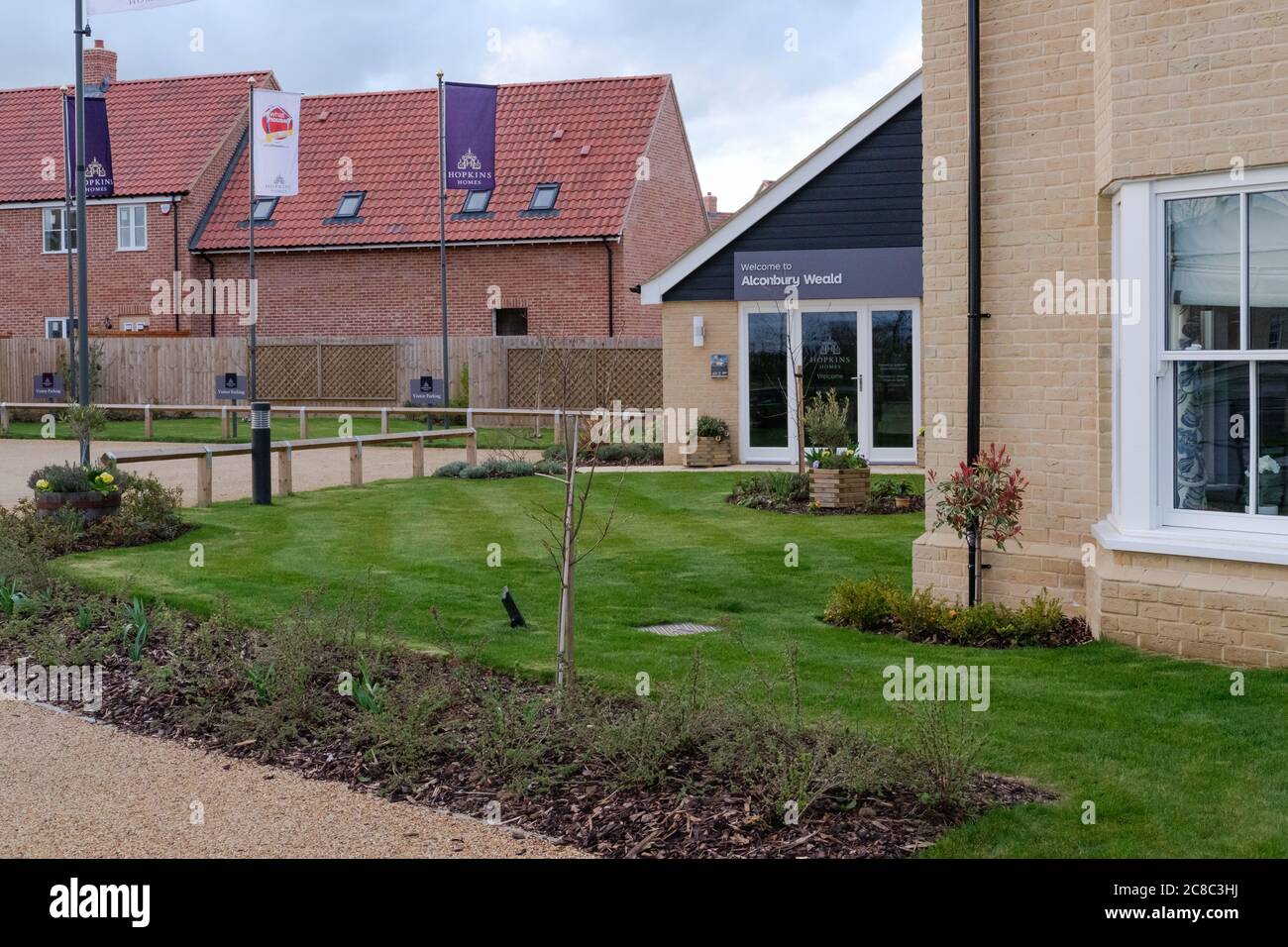 Housing development underway on a former RAF base, showing a garage ...