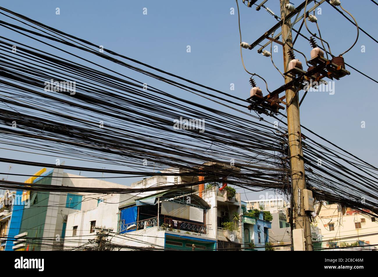 Large Group of Power Lines in City Stock Photo - Alamy
