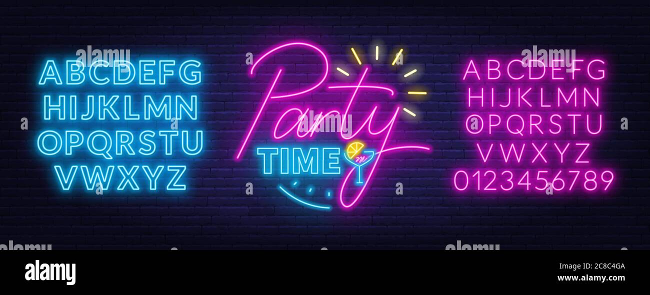 Party time neon lettering in retro style Stock Vector Image & Art - Alamy