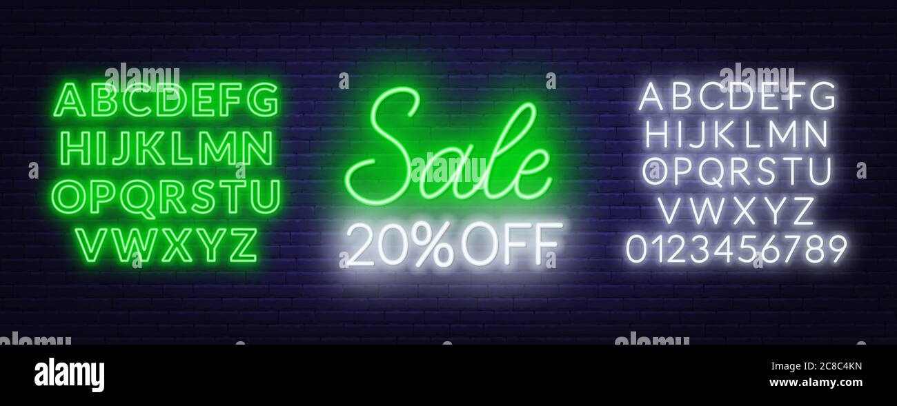 Sale neon sign. Offer a discount. Template with fonts Stock Vector ...