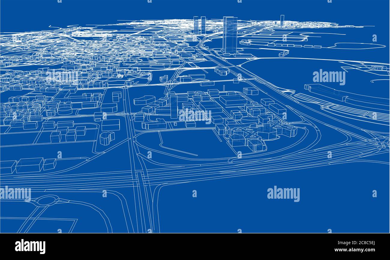 Outline city concept. Wire-frame style Stock Photo - Alamy