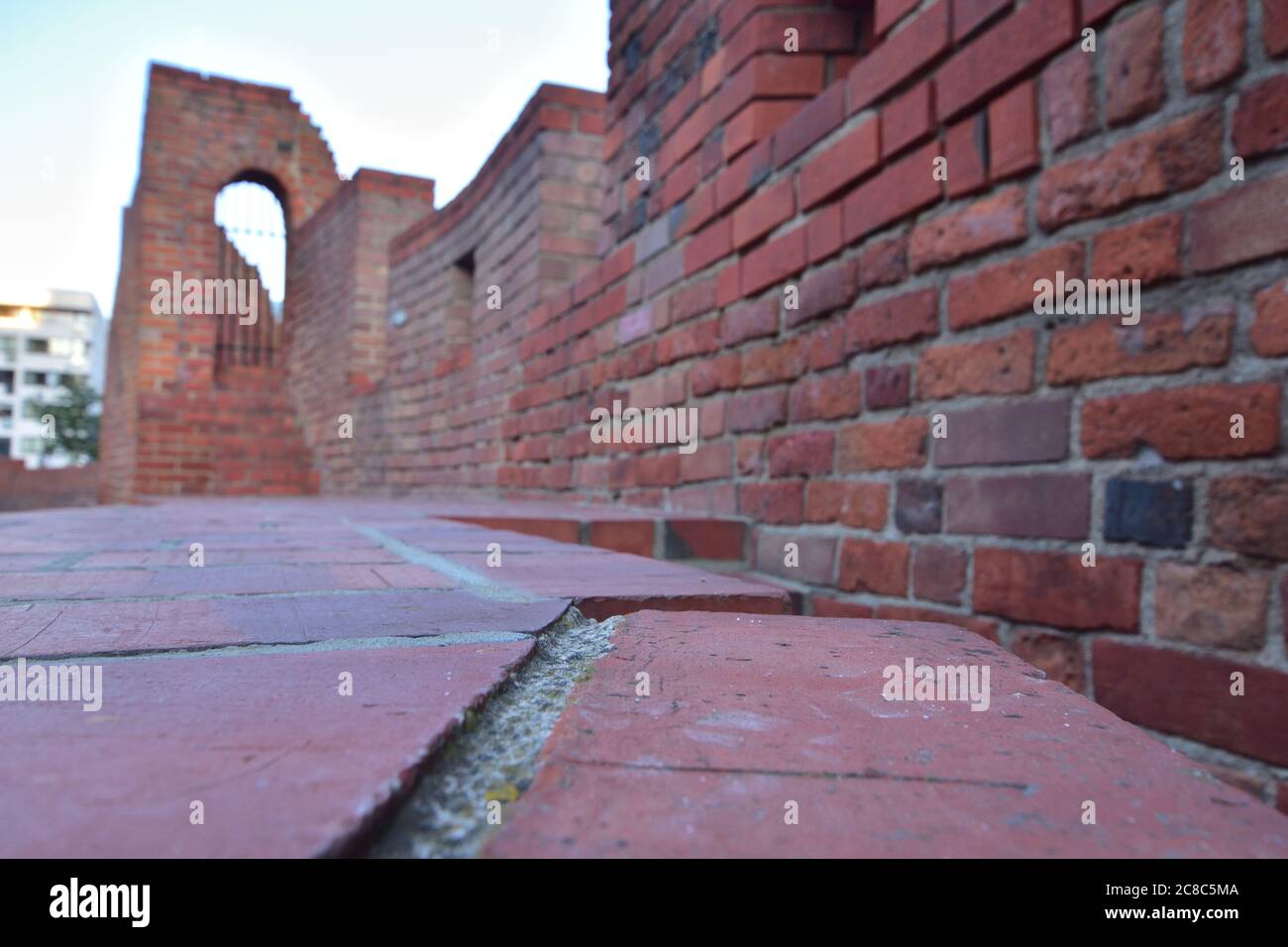 The historic defense walls of the Barbican in Warsaw's Old Town during ...