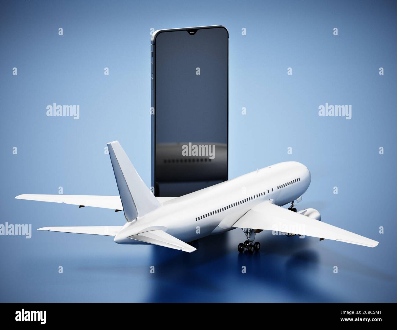 Airplane standing near smartphone screen. 3D illustration Stock Photo ...