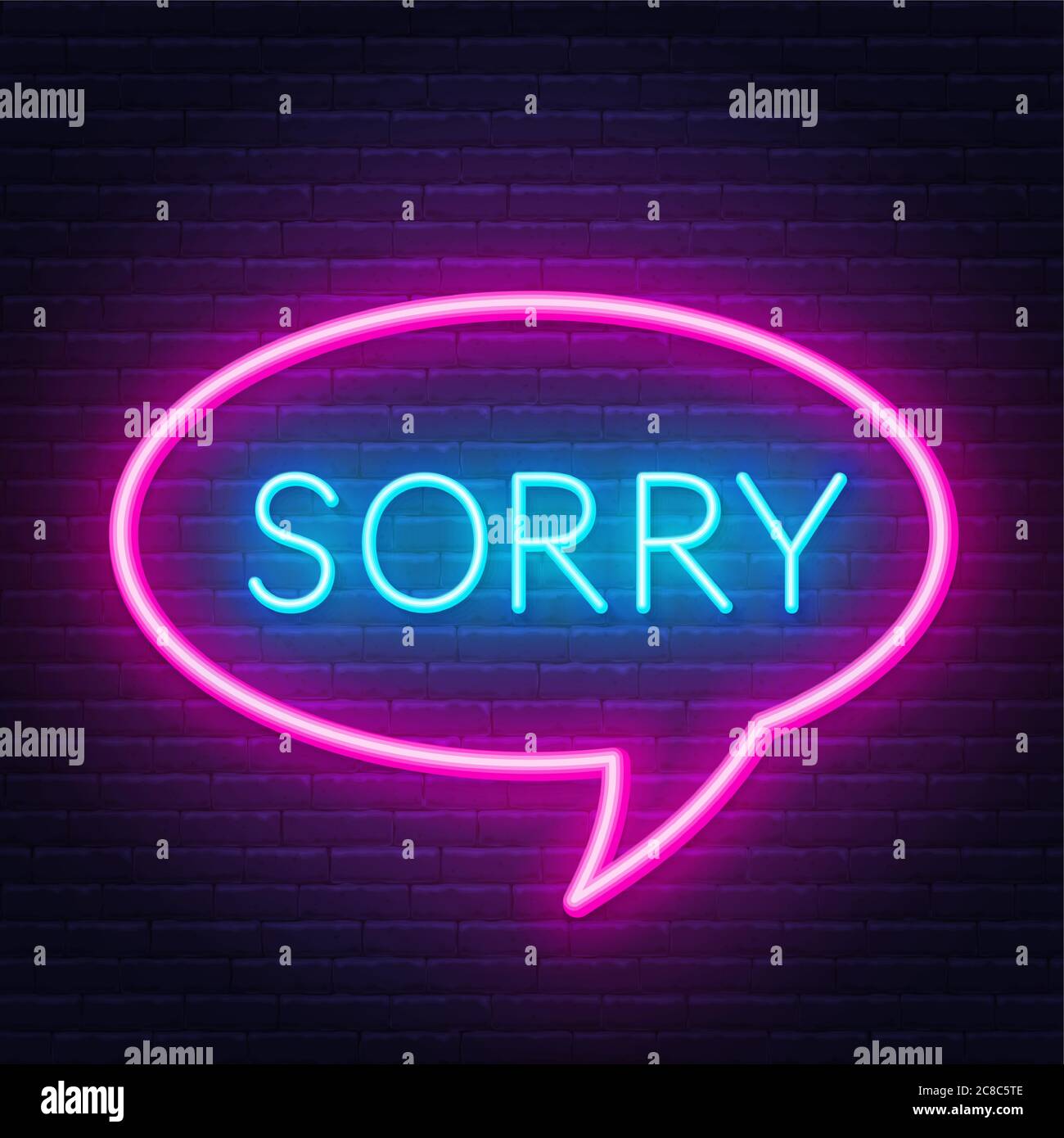 Neon sign sorry in speech bubble frame on dark background Stock Vector ...