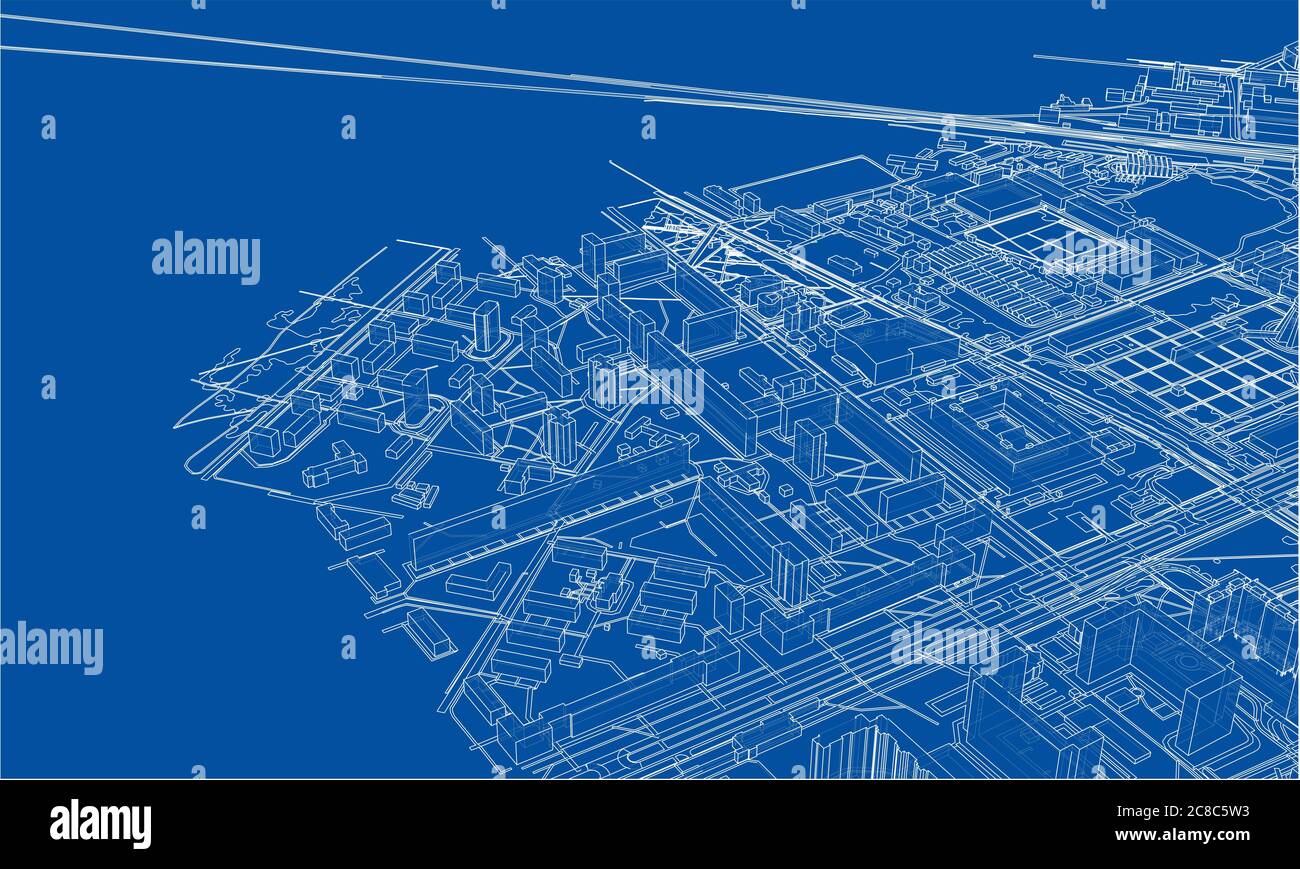 Outline city concept. Wire-frame style Stock Photo - Alamy