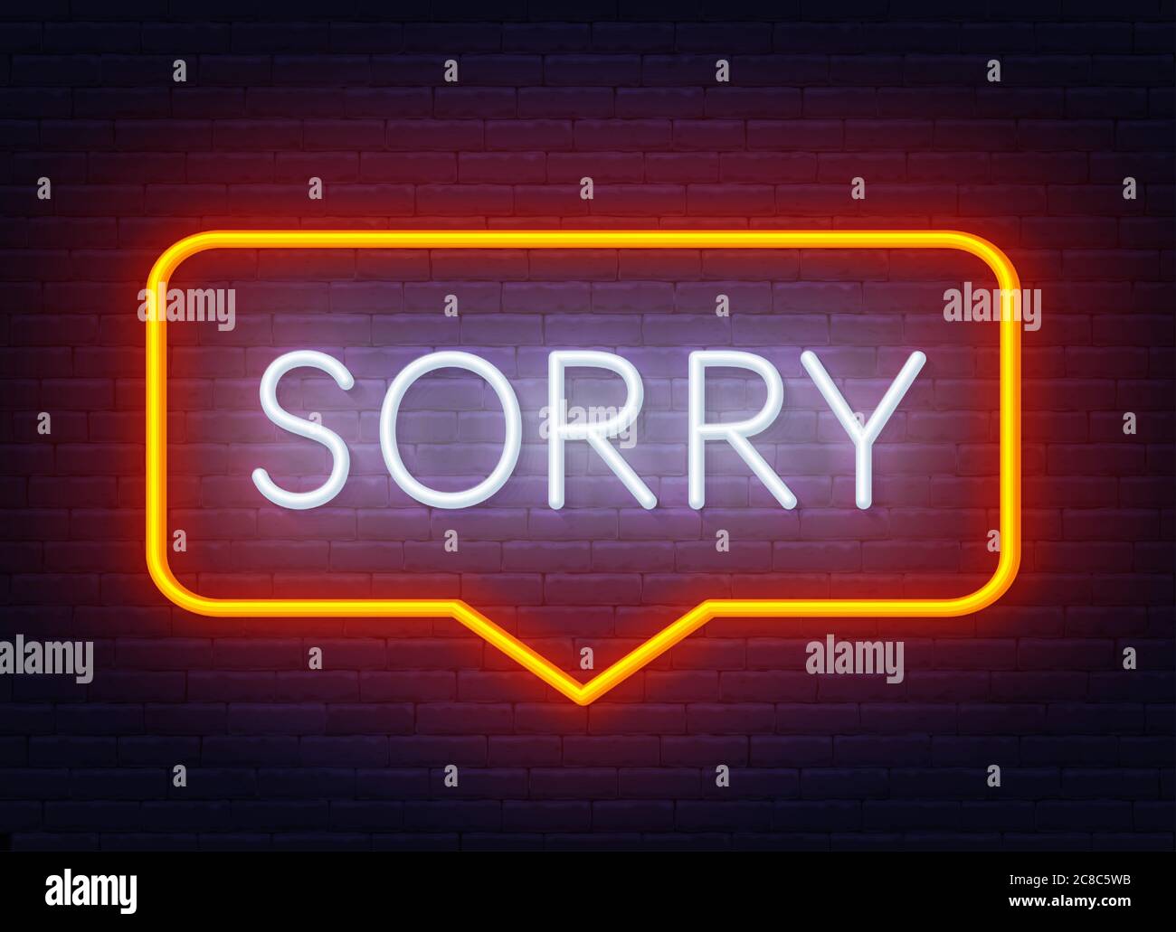 Neon sign sorry in speech bubble frame on dark background Stock Vector ...