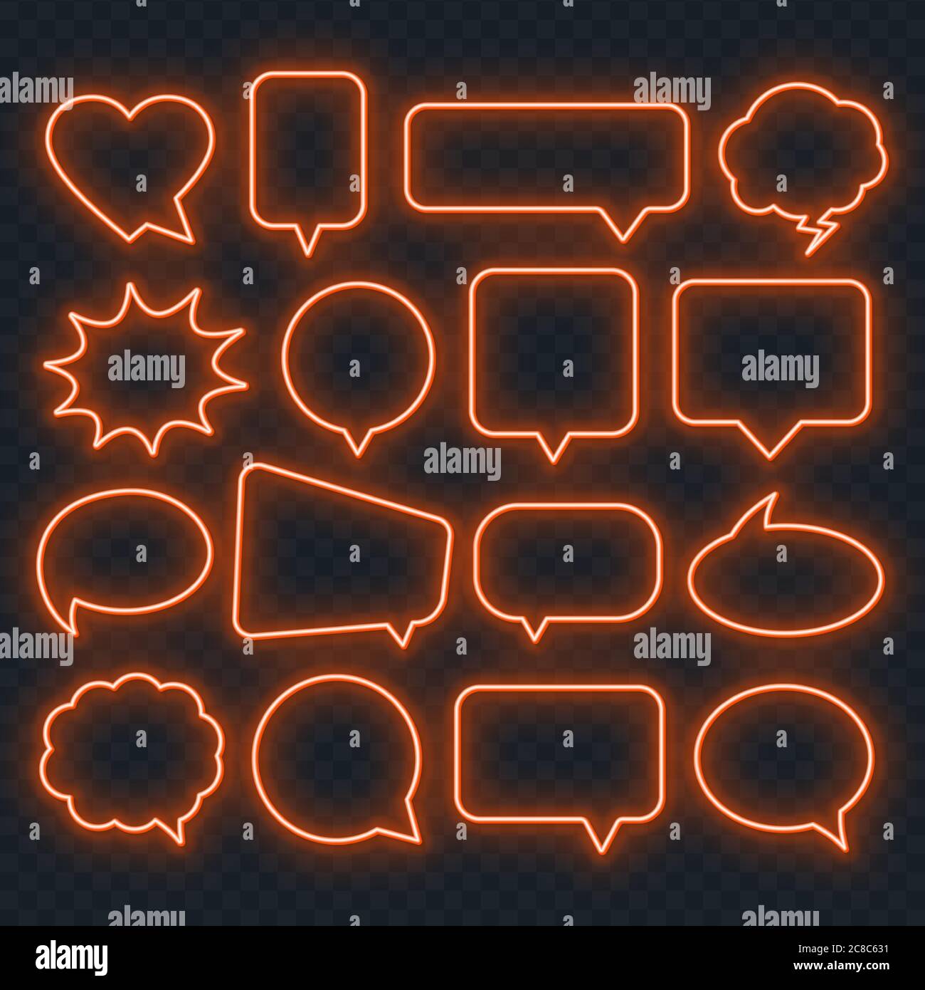 Neon orange speech bubble frame on a transparent background. Bright ...