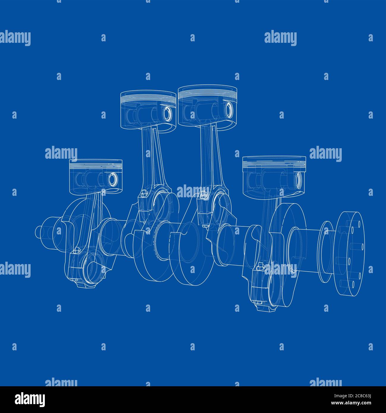 Engine pistons outline. 3d illustration Stock Photo - Alamy